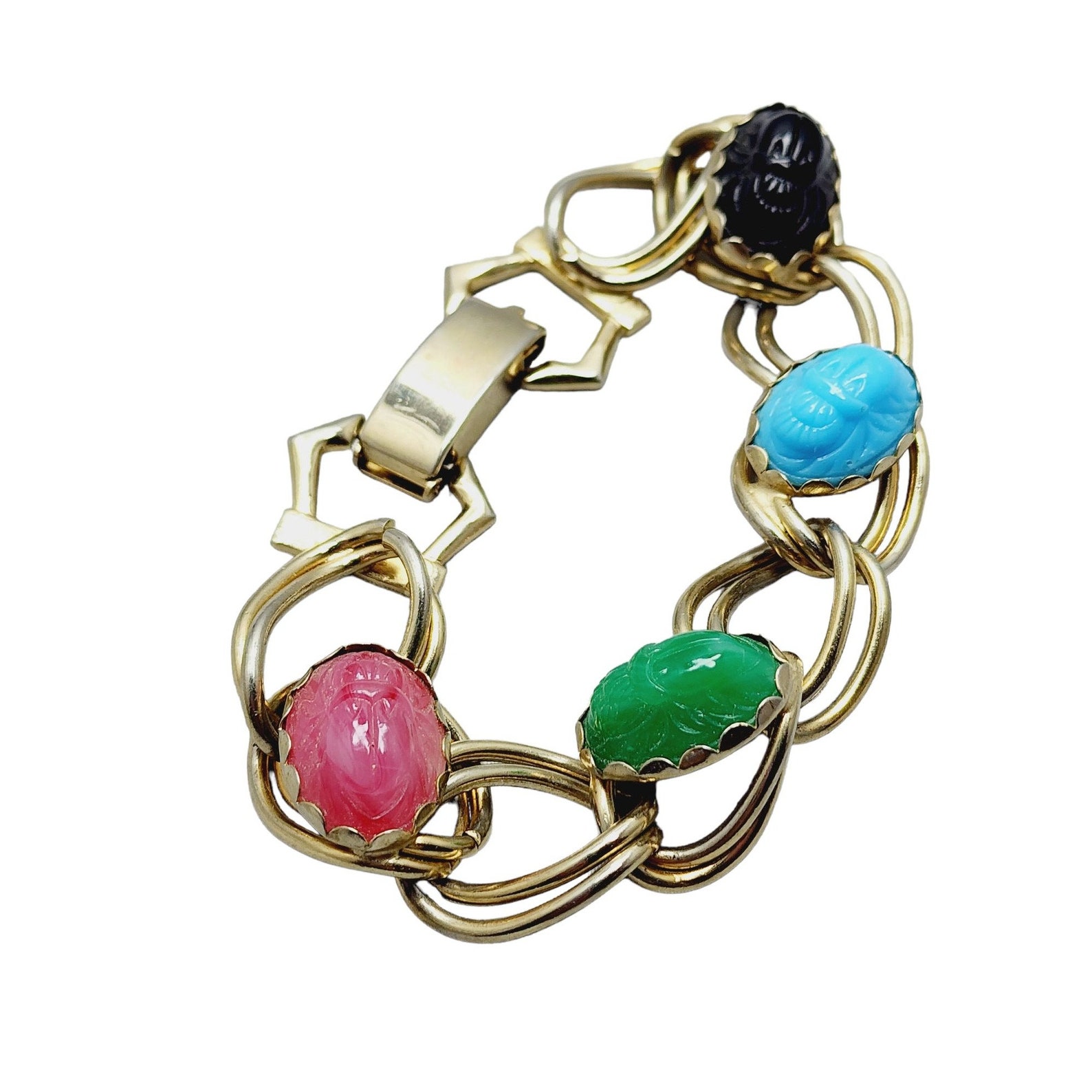 Vintage Kafin Style Glass Scarab Double Link Bracelet A1075 - Etsy