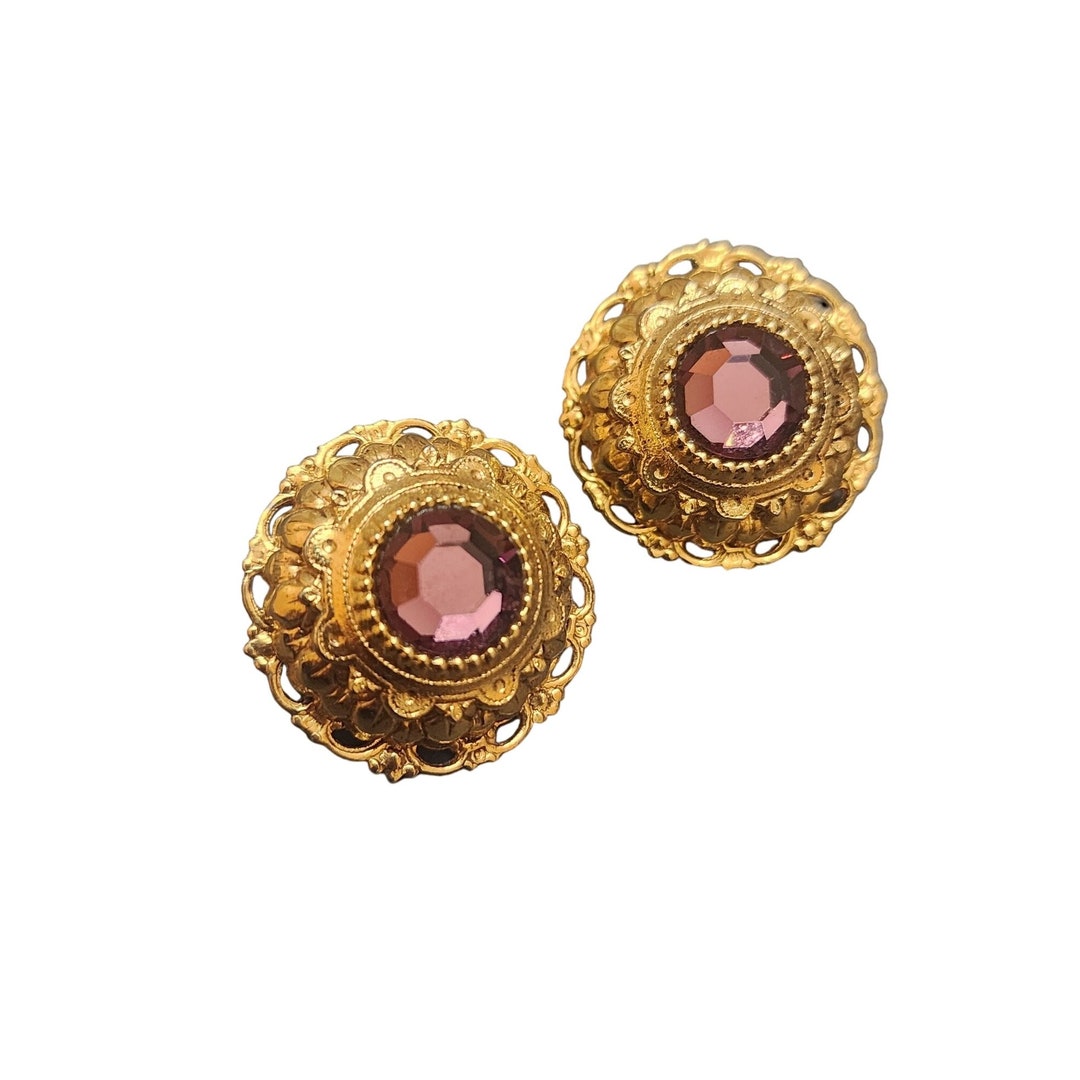 Vintage Signed La Contessa by Mary De Marco Glass Raised Clip Earrings ...