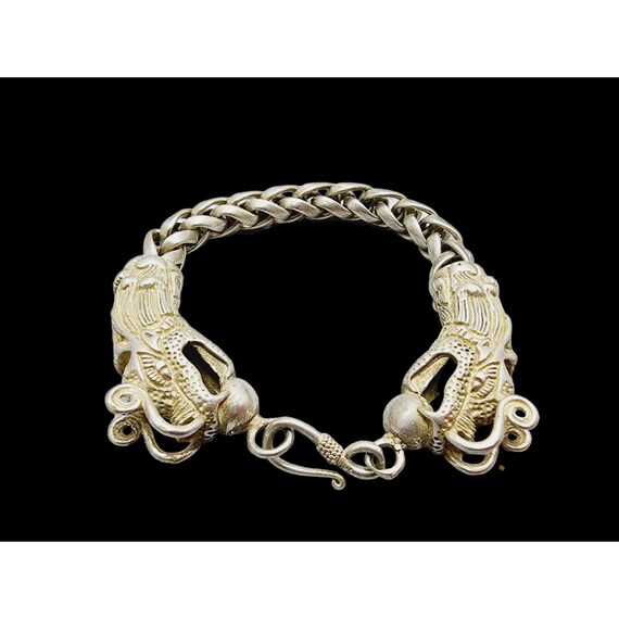 Vintage Heavy Pewter Dragon Bracelet (A766) - Gem