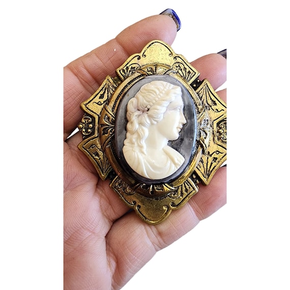 Antique Resin Silhouette Cameo Victorian Revival Broo… - Gem