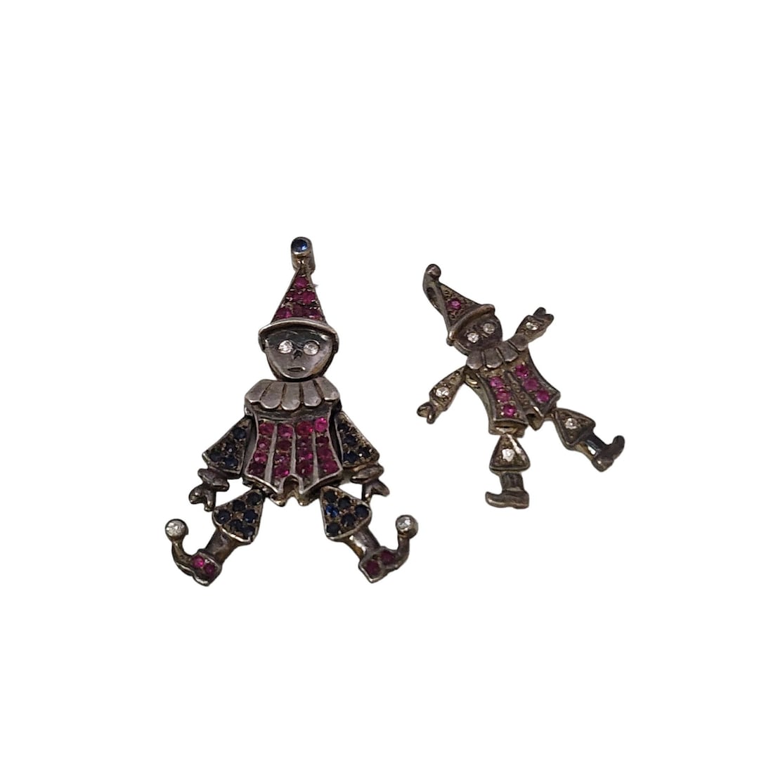 Vintage Pair of Articulating Clown Sterling Charms W/ Stones (A3595) - Etsy