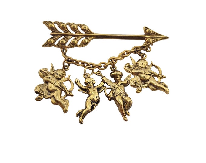 Vintage Cherub & Arrow Dangle Brooch (A3181) - Etsy