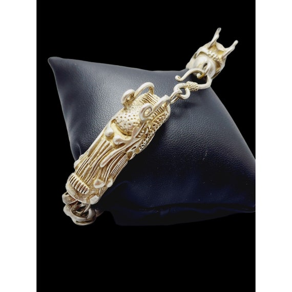 Vintage Heavy Pewter Dragon Bracelet (A766) - Gem