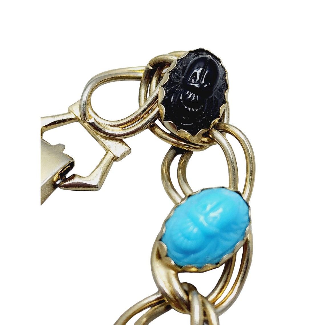 Vintage Kafin Style Glass Scarab Double Link Bracelet A1075 - Etsy