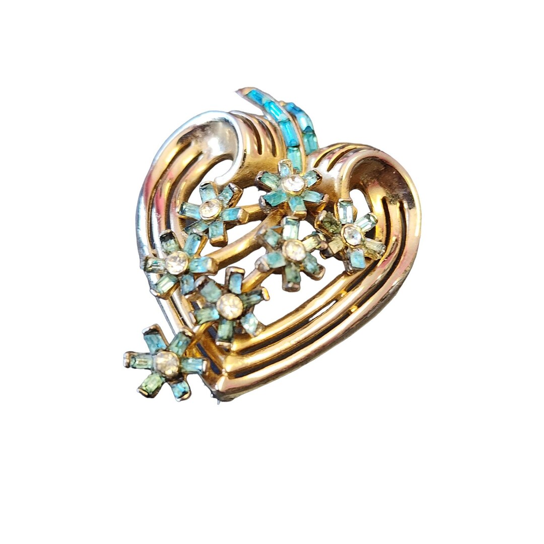Vintage Signed Coro Craft Heart Flower Brooch (A2901) - Etsy