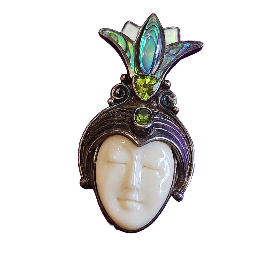 Vintage Sajen 925 Sterling Abalone Shell Crowned Goddess Pendant Brooch (A2118) - Etsy