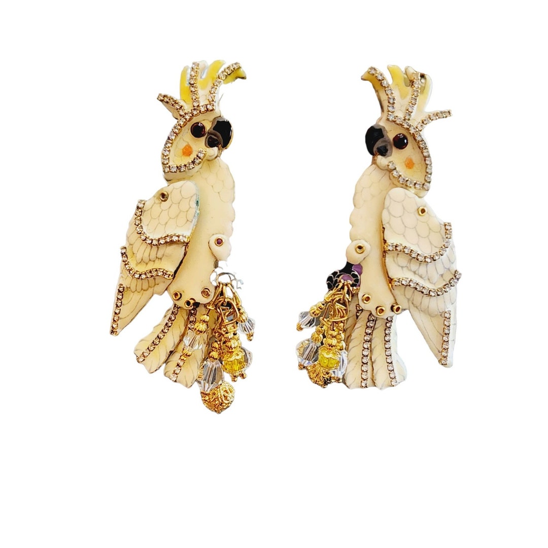 Vintage Rare Lunch at the Ritz Signed Huge Articulating Parrot Earrings ...
