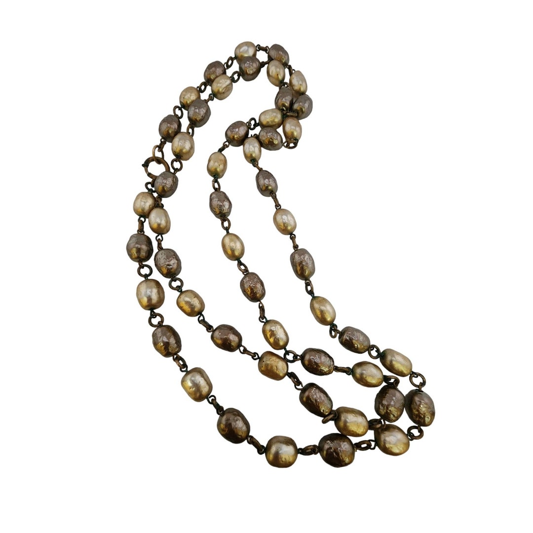 Vintage Early 2 Tone Pearl Long Necklace With Thumbless Clasp (A5217 ...