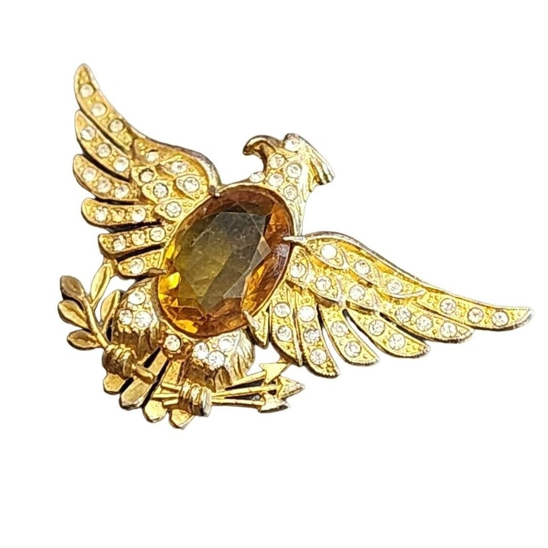 Vintage Early Glass & Rhinestone Eagle Brooch (A2711) - Etsy