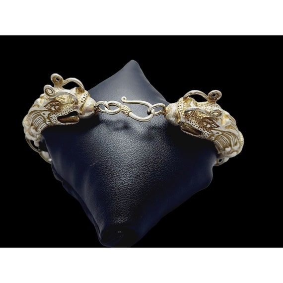 Vintage Heavy Pewter Dragon Bracelet (A766) - Gem