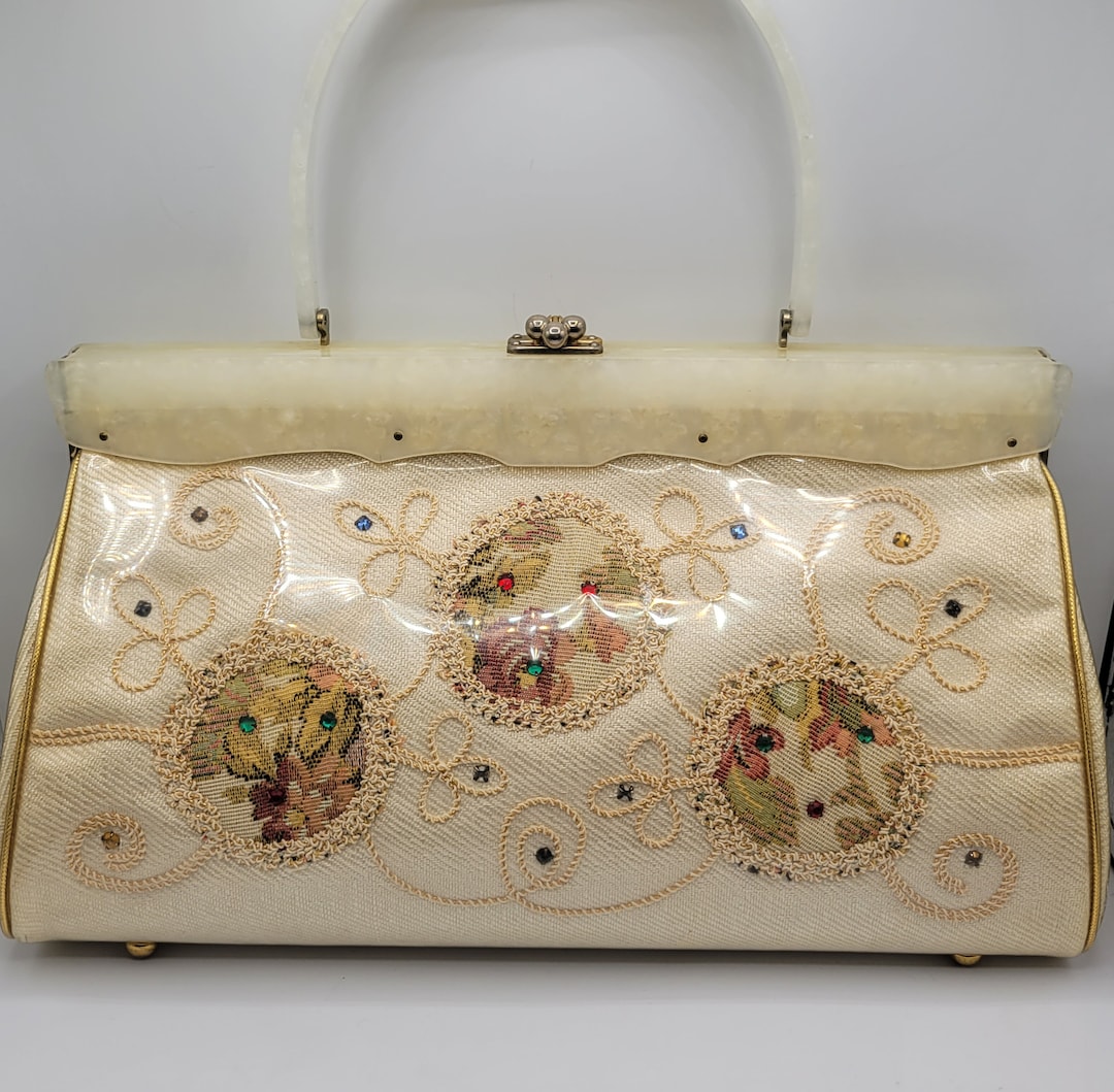 Vintage Florida Handbag of Miami Lucite & Tapestry Purse Bag - Etsy