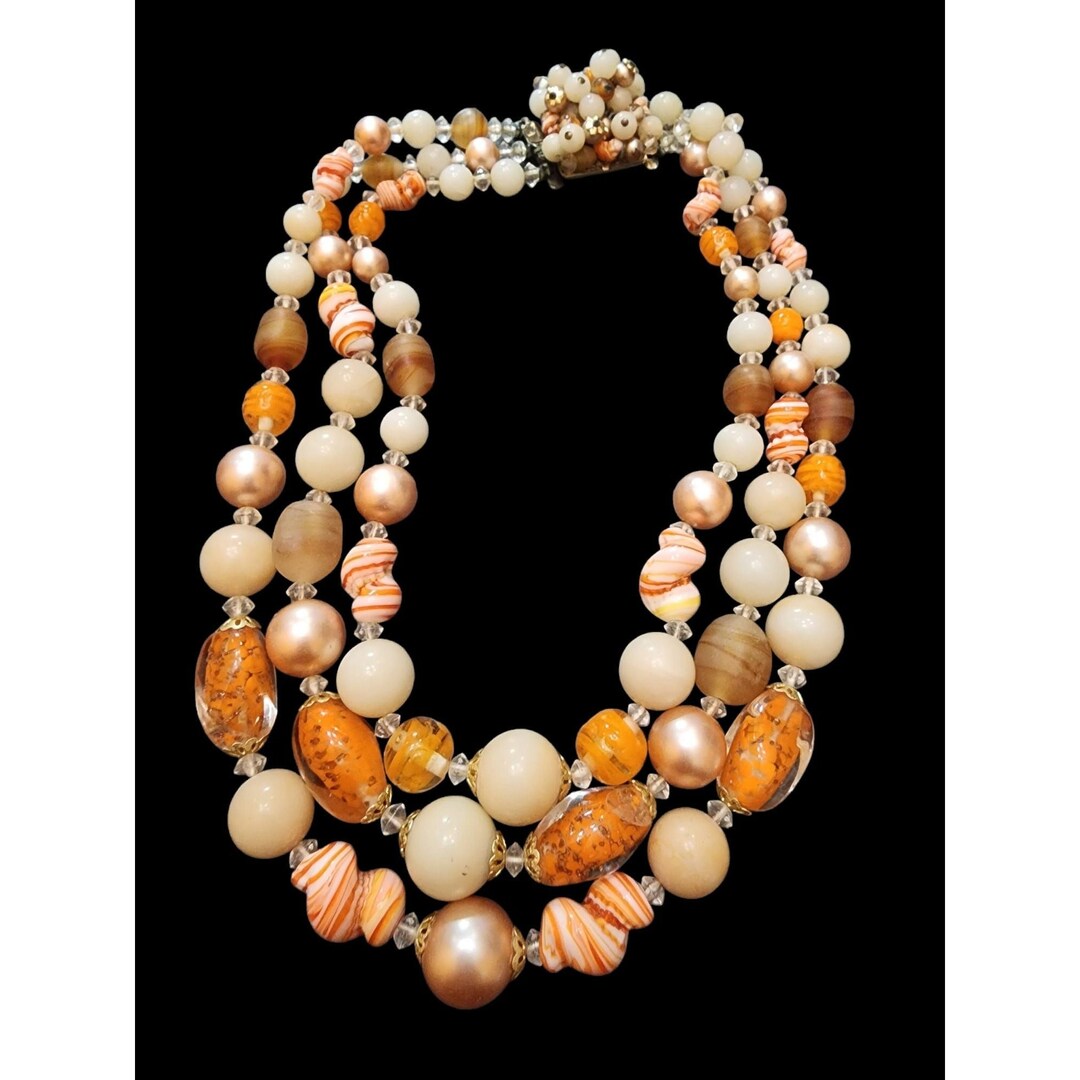 Spectacular Unsigned Art Glass Triple Strand Necklace Marked Japan (A4941) - Etsy