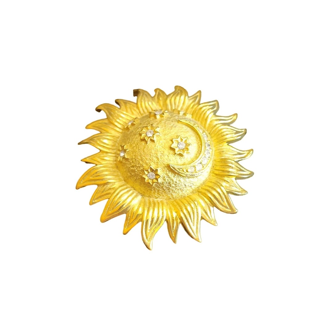 Vintage Wonderful Domed Matte Gold 80s Sun Brooch Pendant (A2448) - Etsy