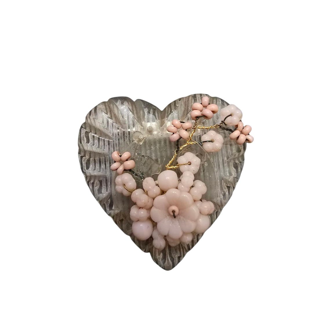 Antique Lucite Heart With Wired Glass Flowers Brooch (A8716) - Etsy