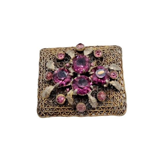 Czechoslovakian Glass And Filigree Brooch A4 Gem