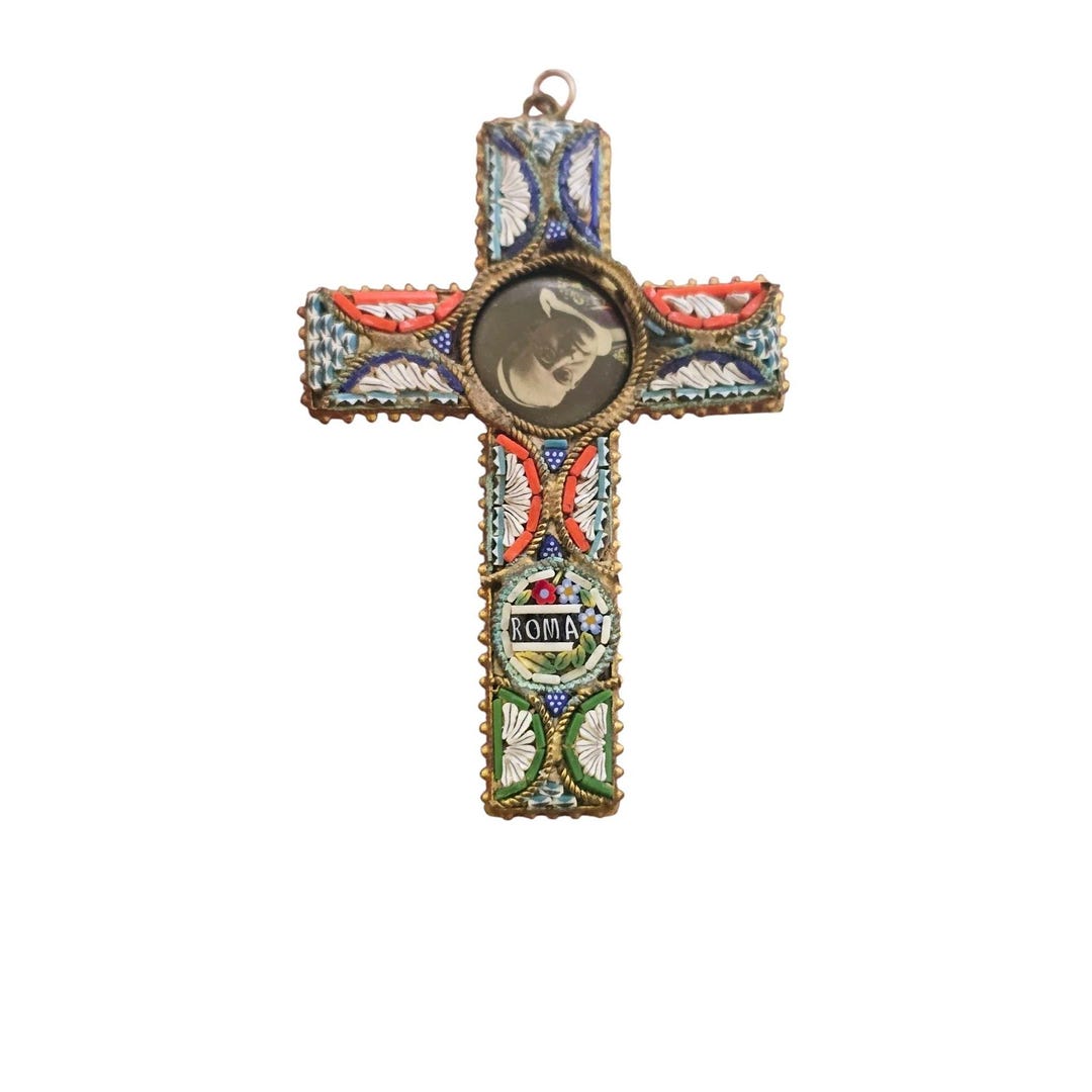 Antique Micro Mosaic Roma Pope Cross Pendant (A8565) - Etsy
