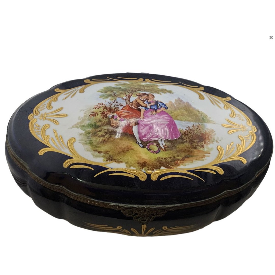 Vintage Made in France Hand Painted Limoges Porcelain Fragonard Hinged ...