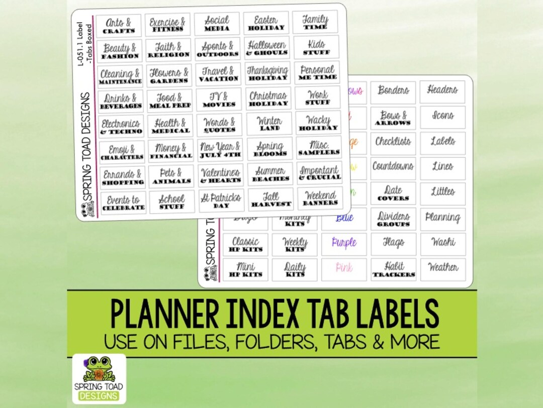 Planner Index Tab Labels for Your Planner Stickers Organization. Choose ...