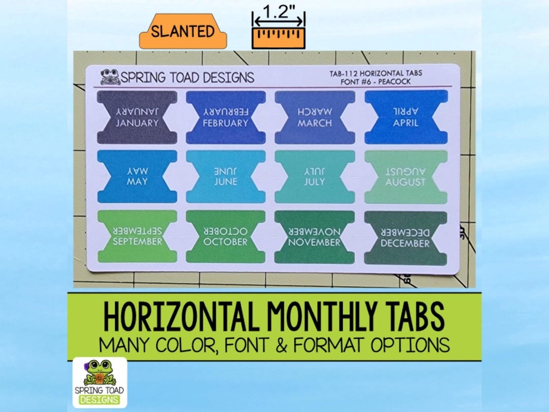 Monthly Planner Tabs 1.2"w X 0.4"h Slanted, Horizontal Sticker Tabs ...