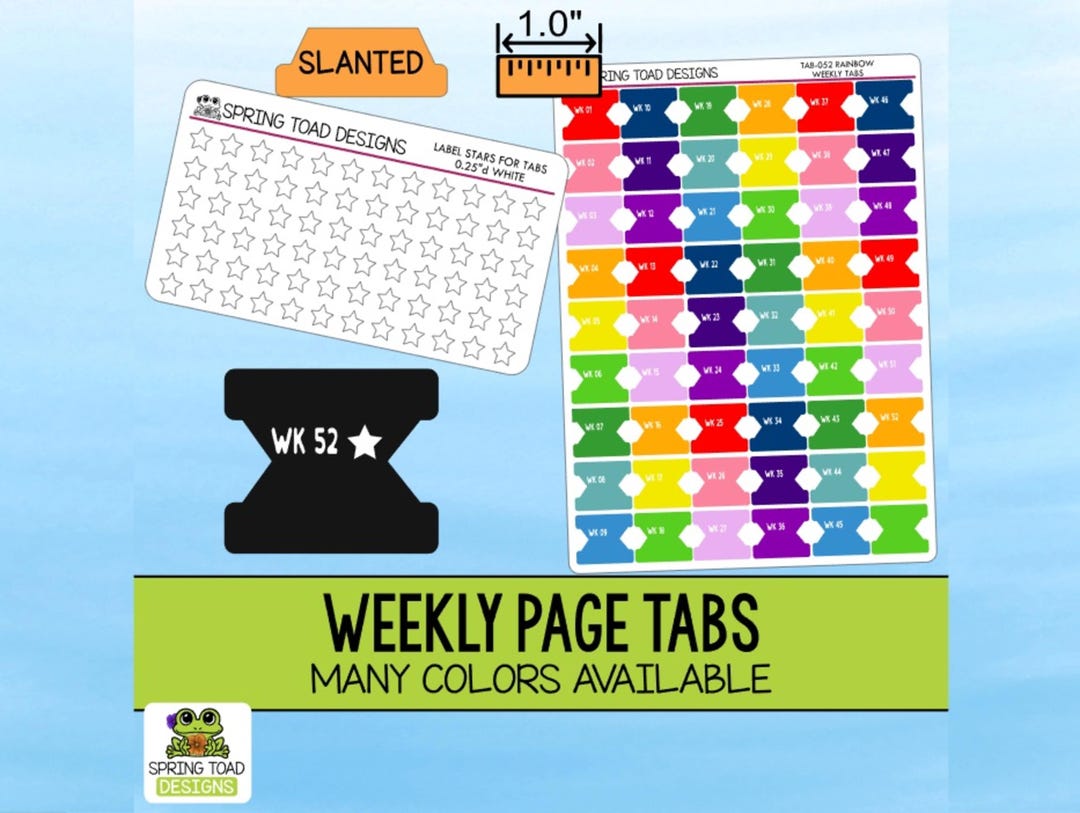 Weekly Numbered Slanted Tabs. 1.0" Wide. Plus You Get A Set of White ...