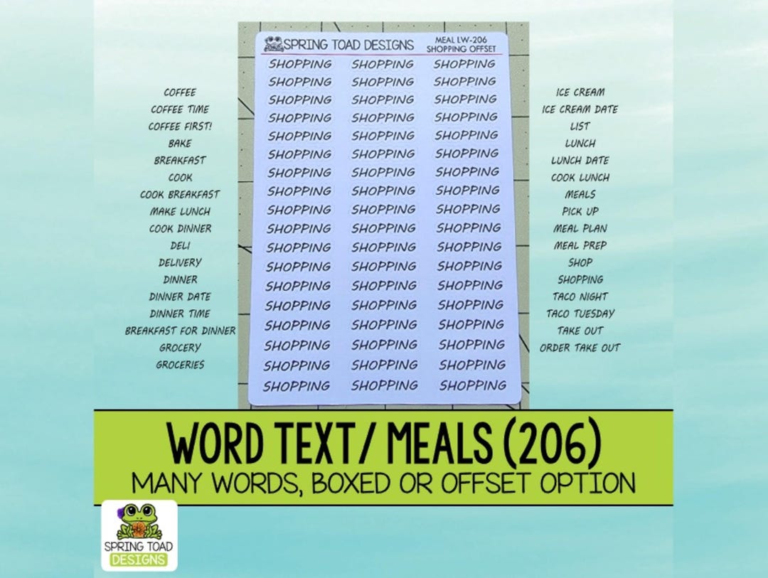 Meal Word Text Sticker Script Labels - Choose Either Boxed or Offset ...