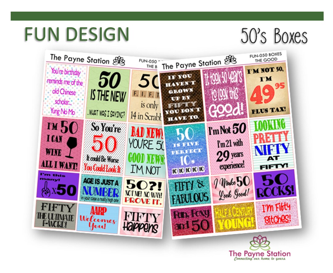 FUN-050 Boxes Age Fifty Fun Boxes for Your Planner Décor - Etsy