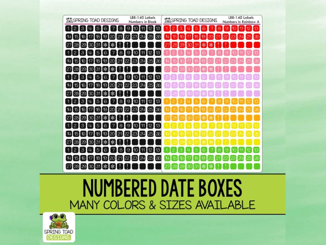 Numbered Date Boxes 0.25" Stickers That Are Numbered 1 to 31 for ...