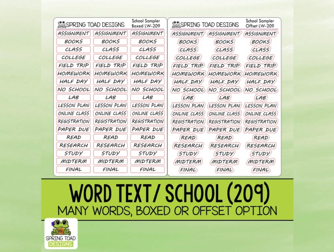 School Word Text Sticker Script Labels - Choose Either Boxed or Offset ...