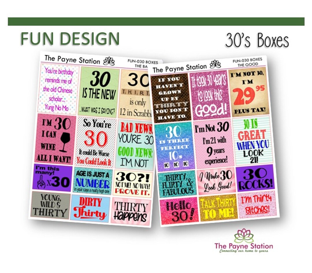 FUN-030 Boxes Age Thirty Fun Boxes for Your Planner Décor - Etsy