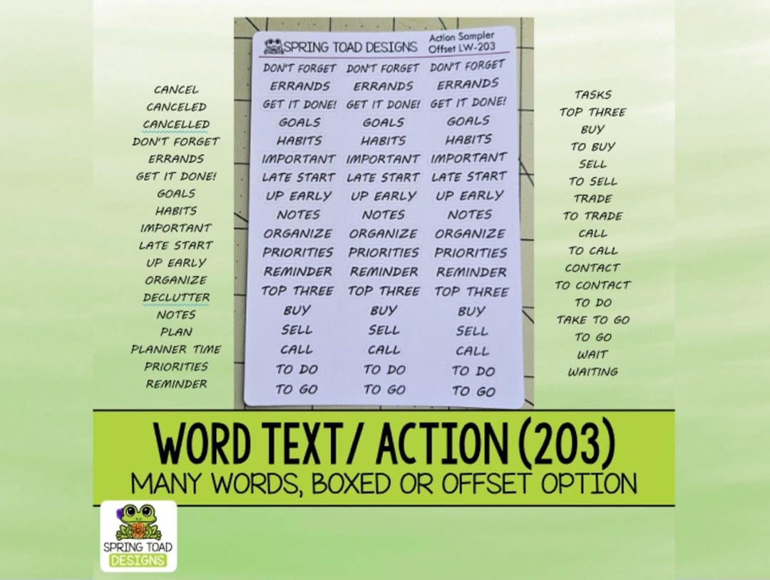 Action Word Text Sticker Script Labels - Choose Either Boxed of Offset ...