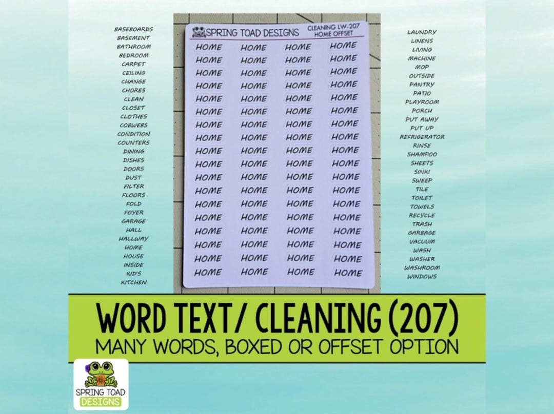 Cleaning Word Text Sticker Script Labels - Choose Either Boxed or ...