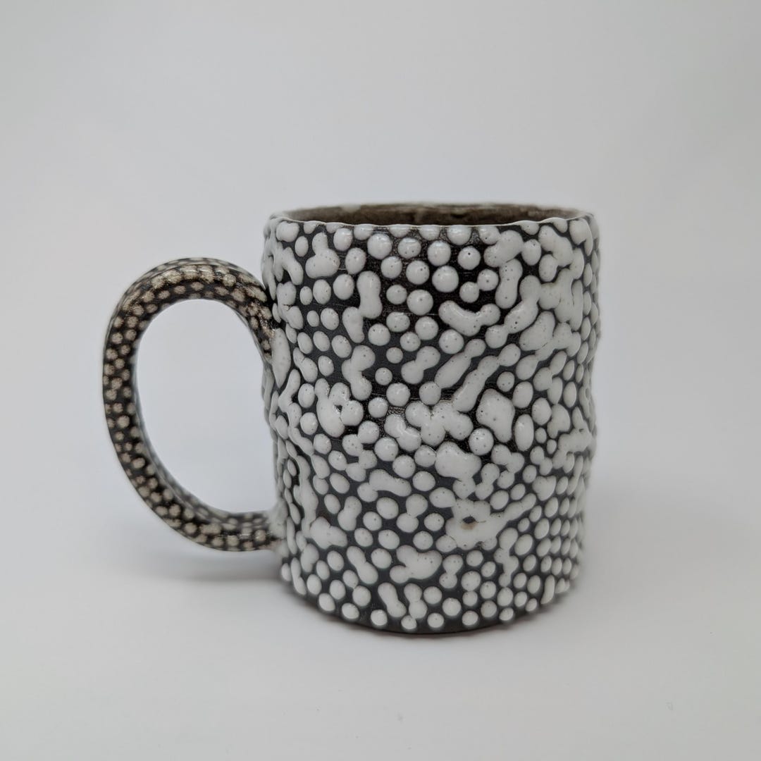Handmade Ceramic Mug, Brown Earthenware With Bumpy White Glaze, Unique ...