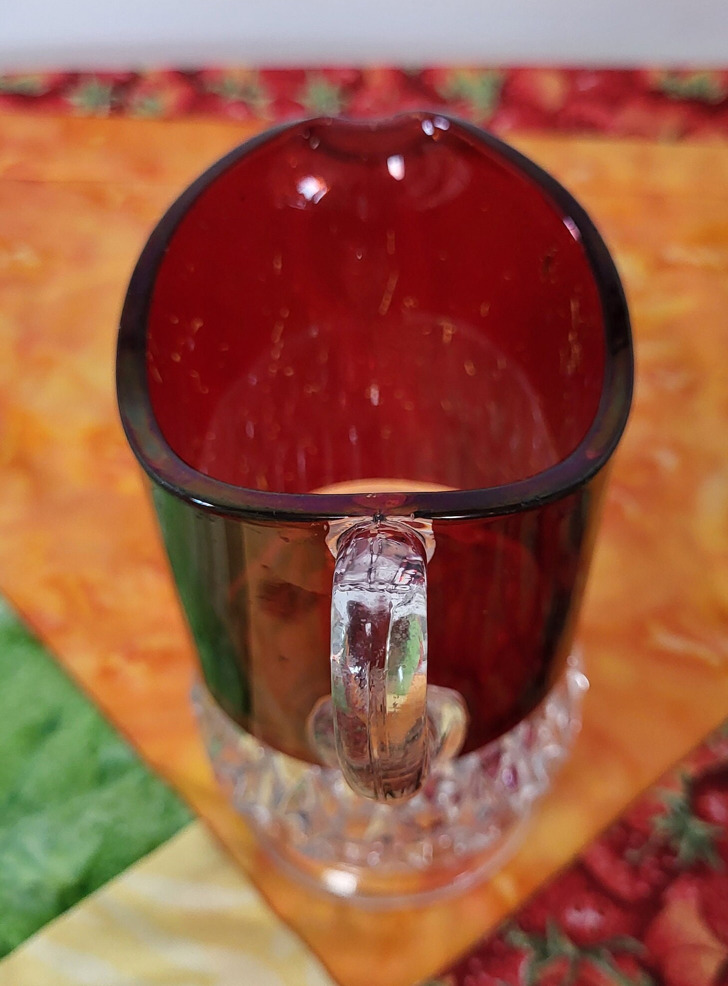 Vintage Circa 1920s Ruby Flash Glass Pitcher Small Handled Clear Bottom ...