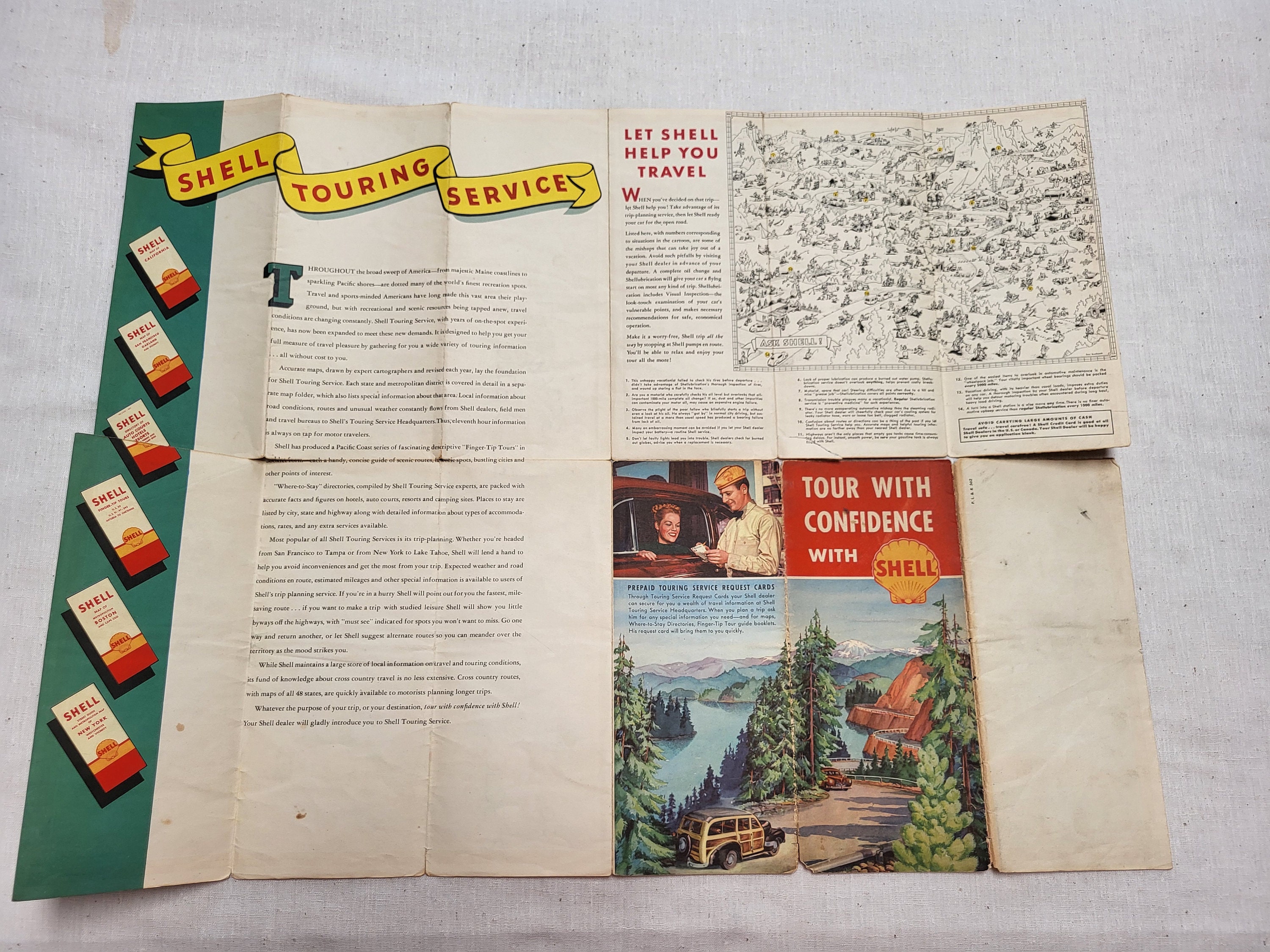 Vintage 1950s Shell Tour Cartoon Paper Map Trip Advisor Bold Colorful ...