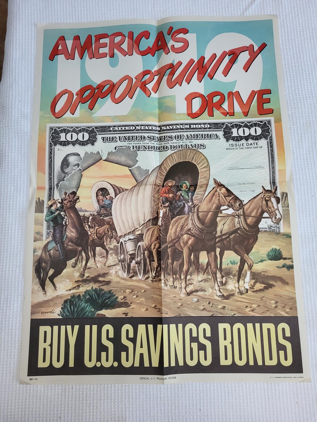 Vintage 1949 U.S. Treasury Poster Buy US Savings Bonds 26" X 18 1/2 ...