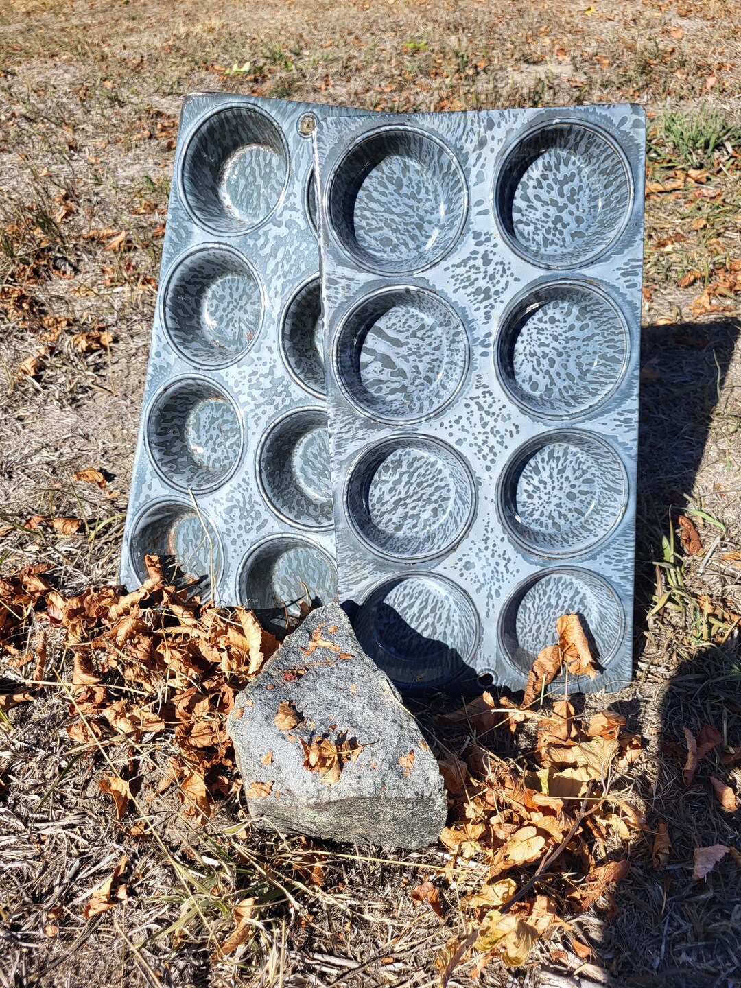 Vintage Circa 1940s Enamel Ware Muffin Tins Set of Two Metal Gray - Etsy