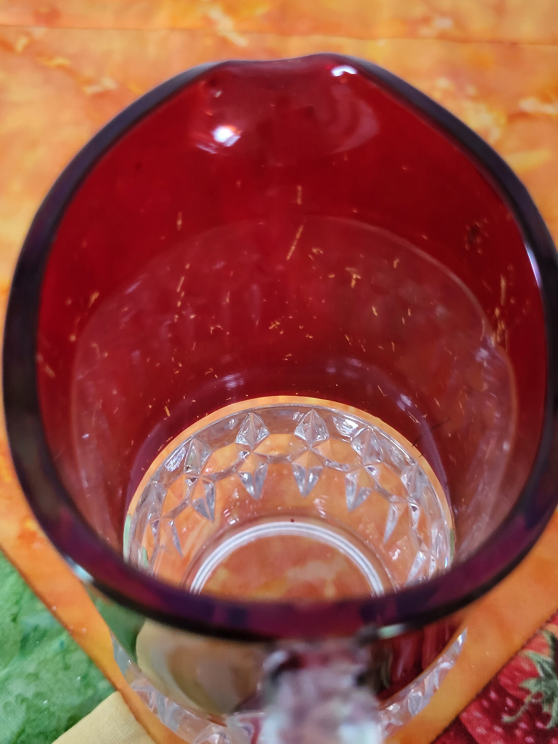 Vintage Circa 1920s Ruby Flash Glass Pitcher Small Handled Clear Bottom ...