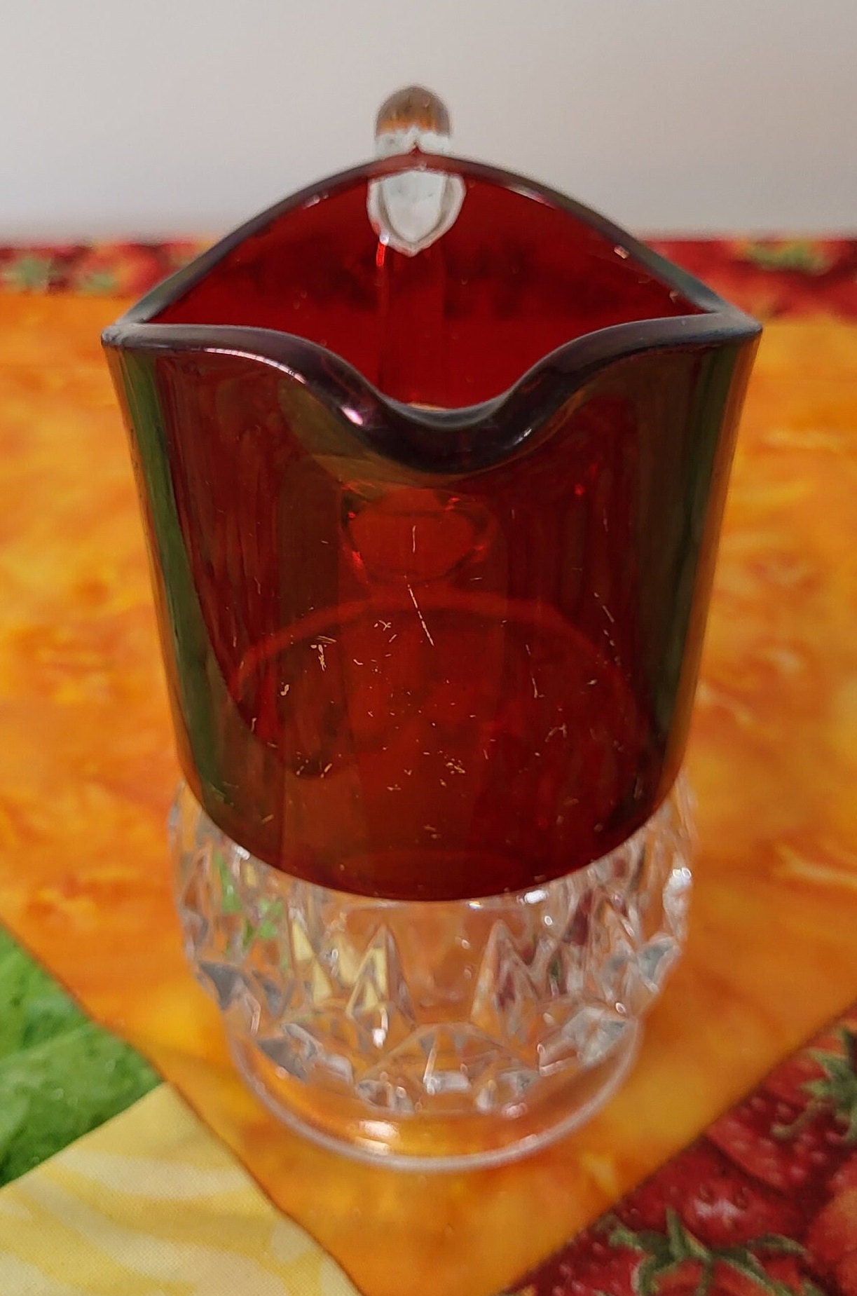 Vintage Circa 1920s Ruby Flash Glass Pitcher Small Handled Clear Bottom ...