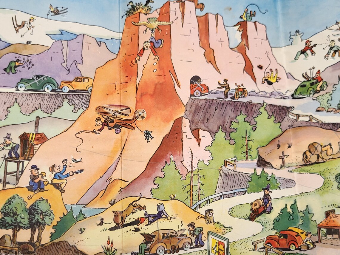 Vintage 1950s Shell Tour Cartoon Paper Map Trip Advisor Bold Colorful ...