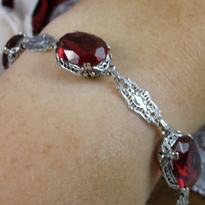 Red Ruby Bracelet/ Sterling Silver/ Oval Simulated Red Ruby Edwardian ...