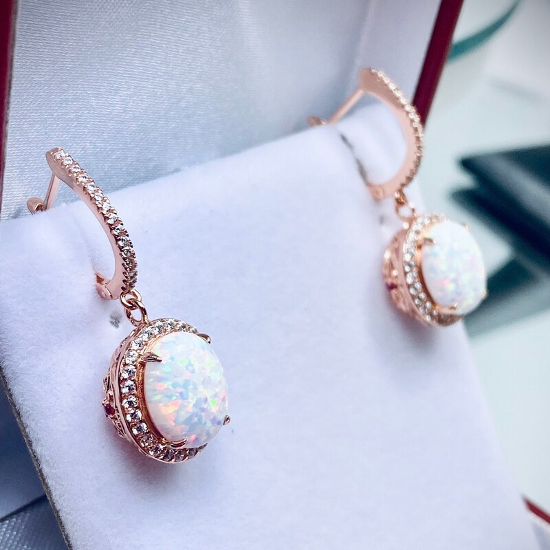 Rose Gold Opal Earrings - Etsy