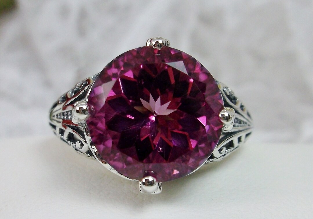 Natural Pink Topaz Ring/ Solid Sterling Silver/ 7.55ct Round Cut ...