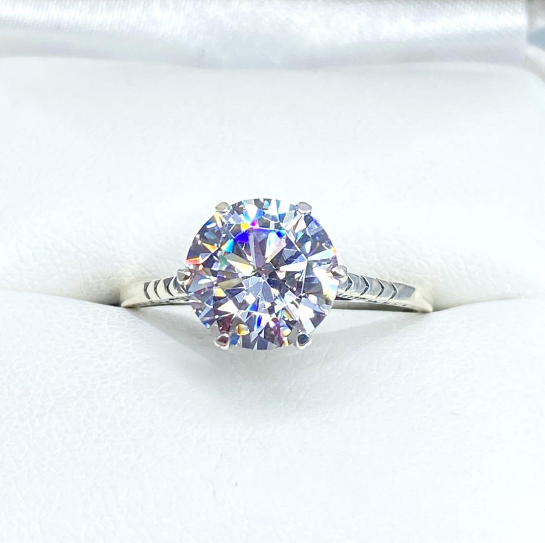 White Gemstone Ring/ Sterling Silver/ 2ct Round Cut CZ or Lab ...