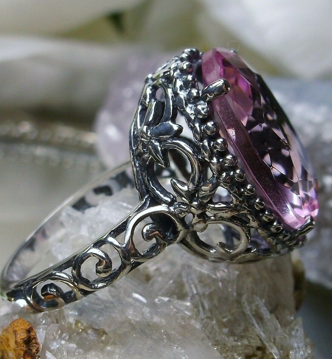 Pink Topaz Ring/ Solid Sterling Silver/ 7ct Oval Simulated Pink Topaz ...