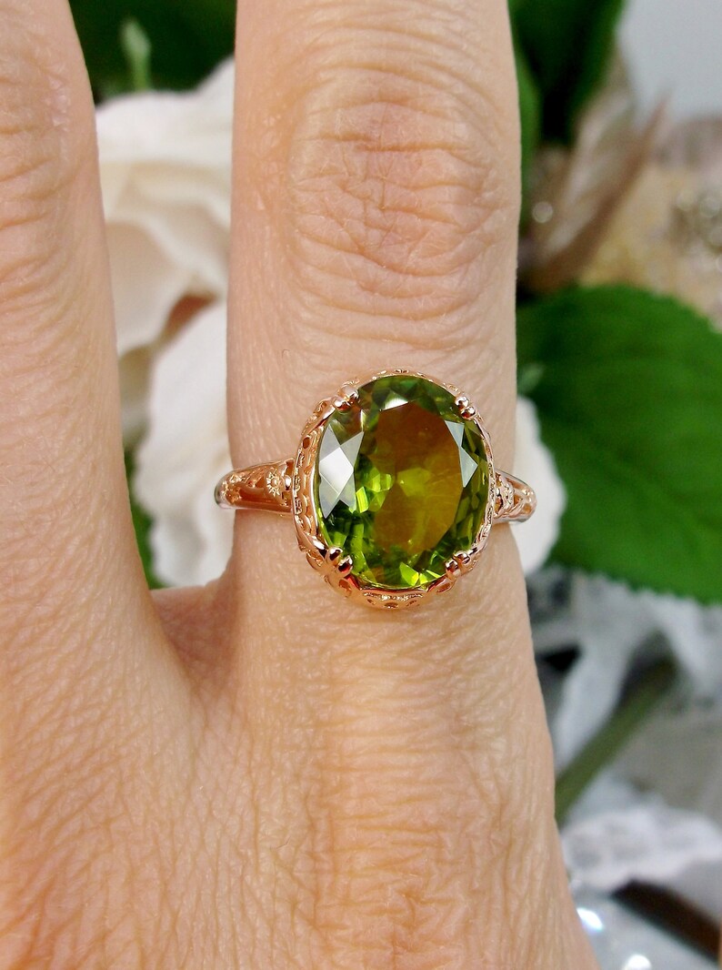 Natural Peridot Ring/ Rose Gold Plated Sterling Silver/ - Etsy