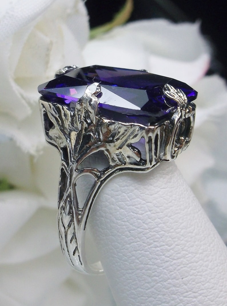 Amethyst CZ Ring/ Solid Sterling Silver/ 10ct Rectangle Purple - Etsy