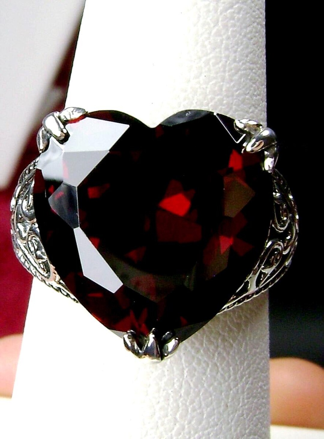 Red Garnet CZ Ring/ Sterling Silver/ 10ct Garnet Cubic Zirconia Gem ...