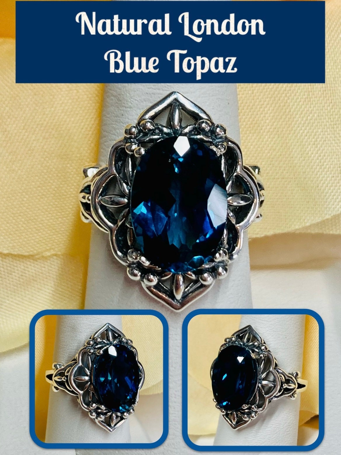 London Blue Gemstone Ring/ Sterling Silver/ 6ct Oval Simulated or ...