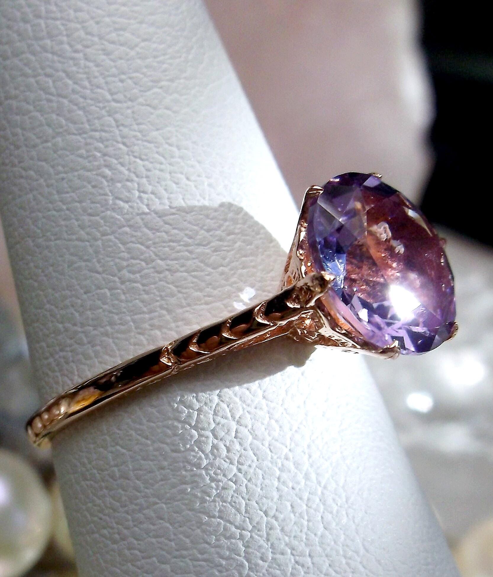 Natural Amethyst Ring/ Rose Gold Plated Sterling Silver/ 2ct Natural ...