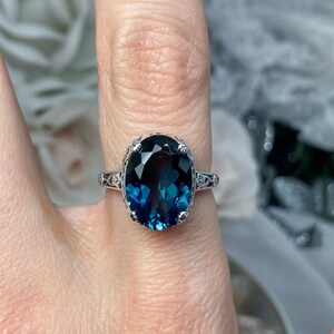 London Blue Ring/ Sterling Silver/ 7ct Natural Topaz Gemstone Floral ...